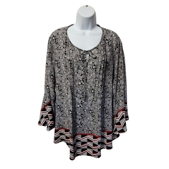 Cato | Tops | Cato Fashions Blouse 82 Black Print Lightweight Long Bell ...